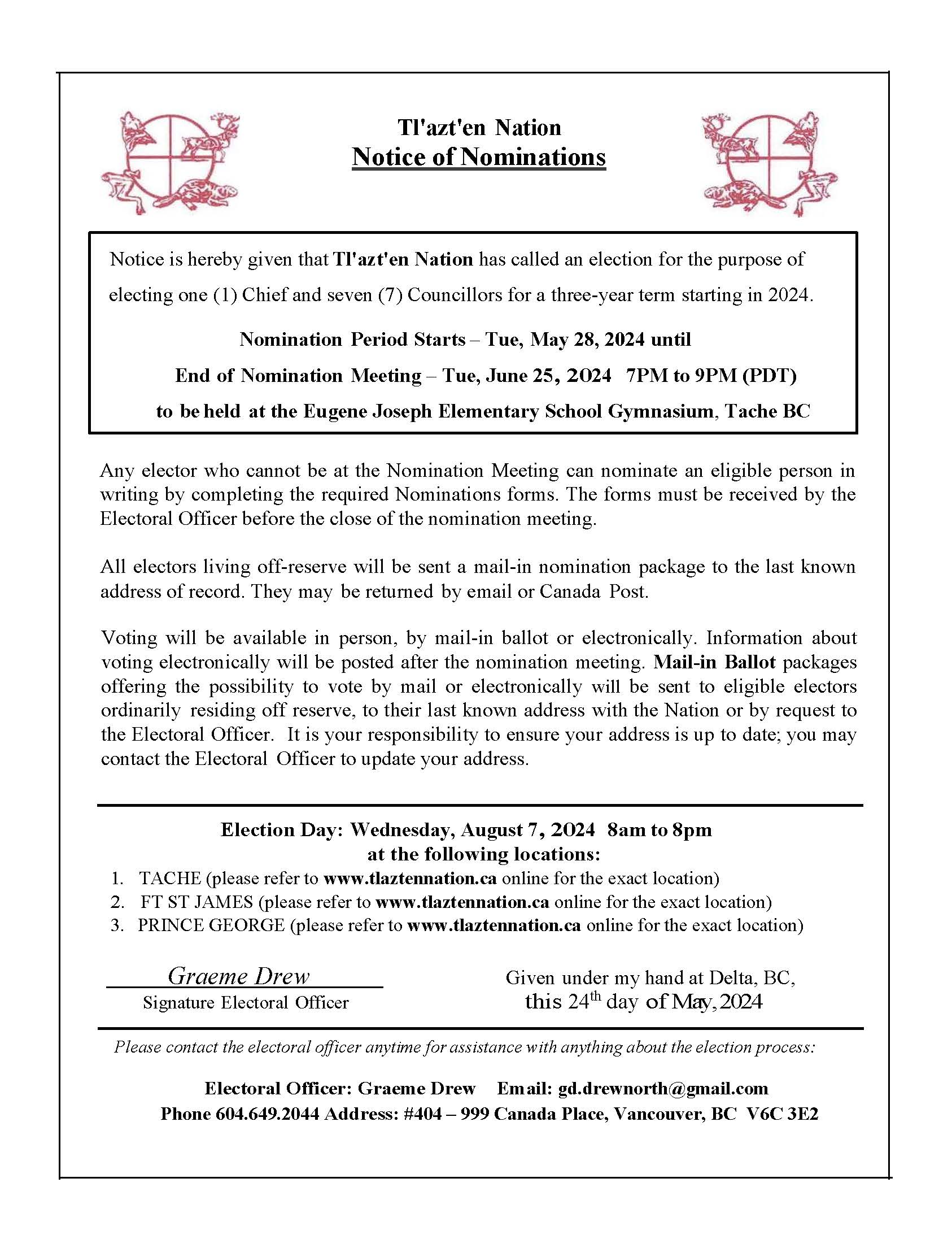 Chief and Council Elections: Nomination Process Now Open! - Tl'azt'en ...